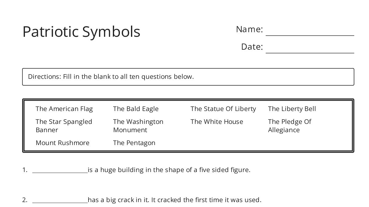 Patriotic Symbols - My Worksheet Maker: Create Your Own Worksheets