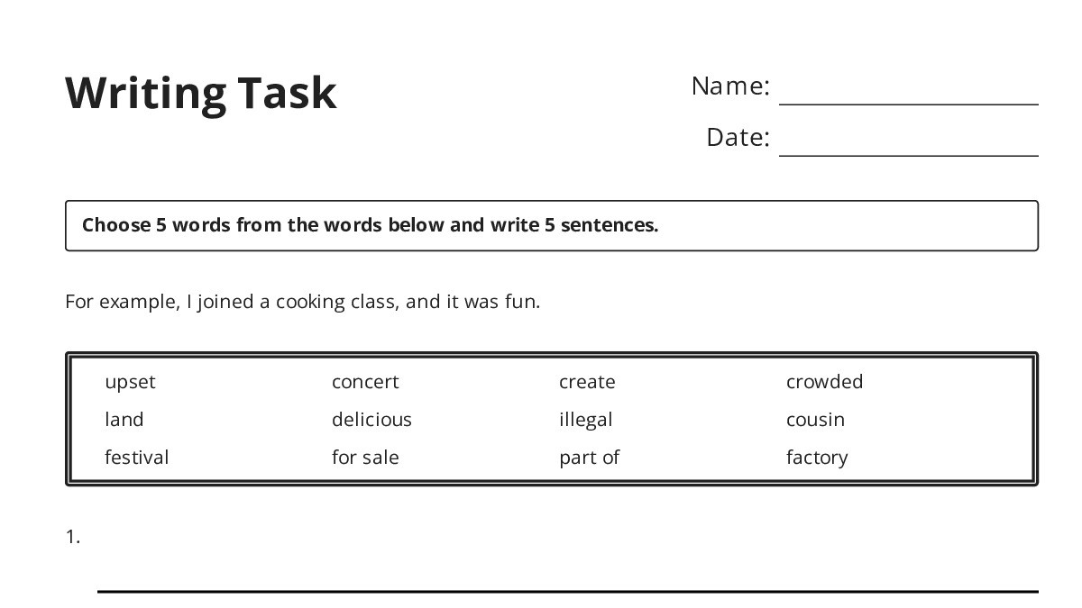 Writing Task - My Worksheet Maker: Create Your Own Worksheets