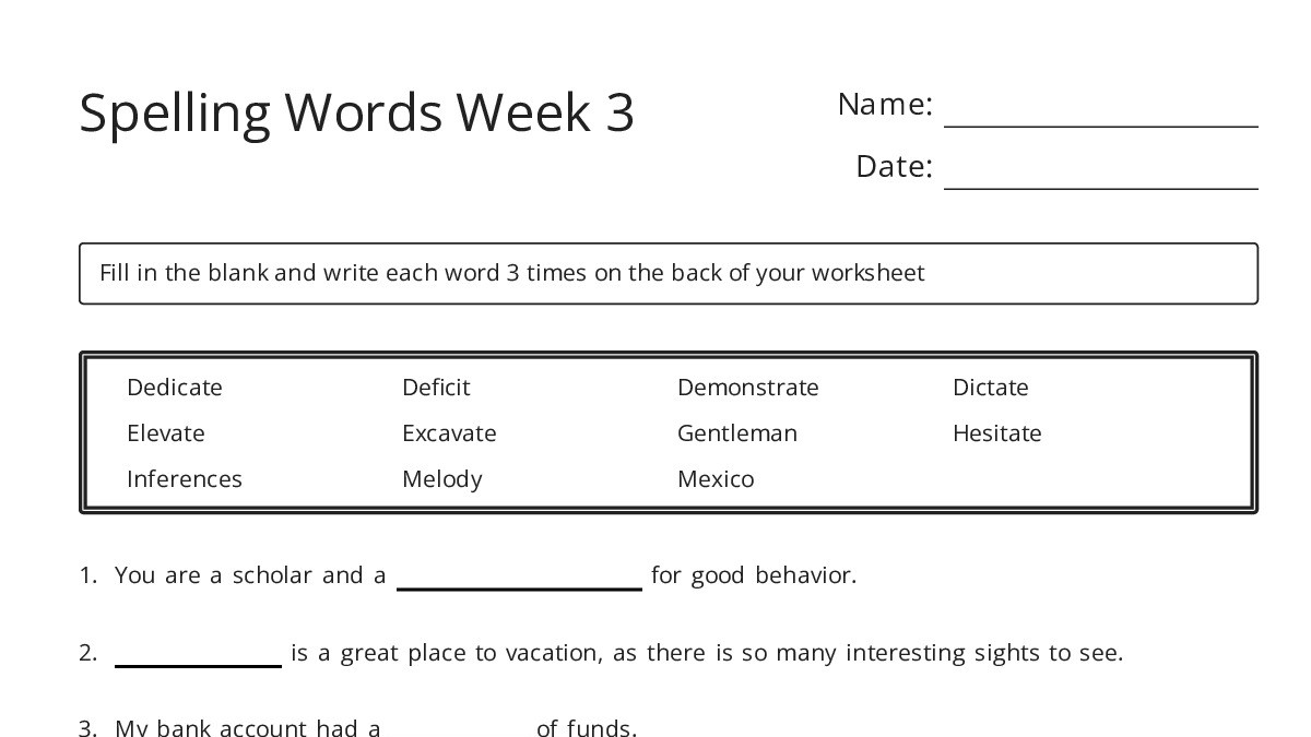 Spelling Words Week 3 - My Worksheet Maker: Create Your Own Worksheets