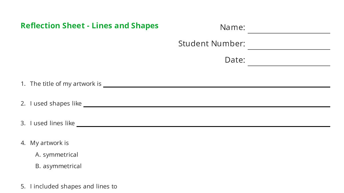 Reflection Sheet - Lines and Shapes﻿﻿﻿ - My Worksheet Maker: Create ...