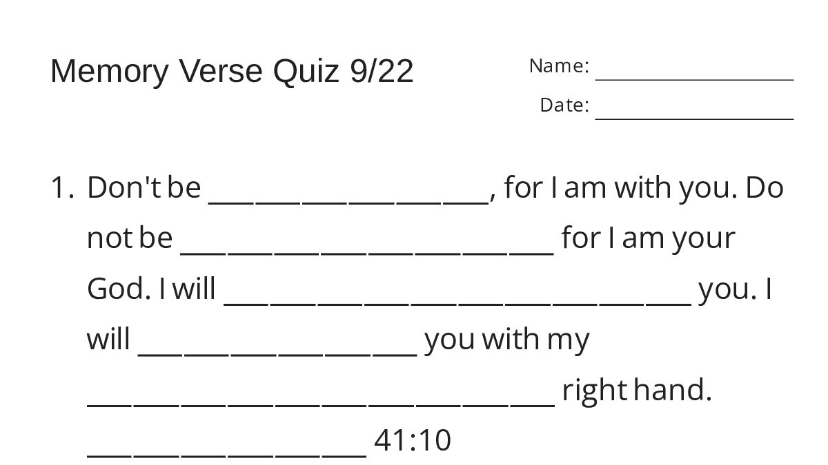 Memory Verse Quiz 9/22 - My Worksheet Maker: Create Your Own Worksheets