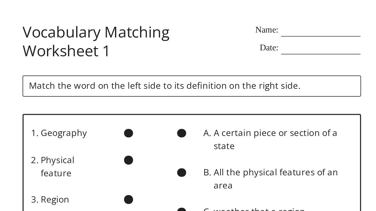 Vocabulary Matching Worksheet 1 - My Worksheet Maker: Create Your Own ...