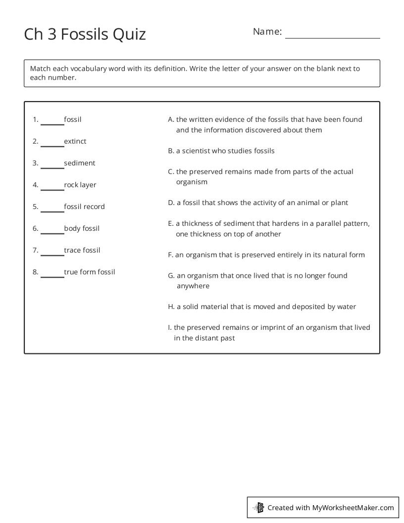 Ch 3 Fossils Quiz - My Worksheet Maker: Create Your Own Worksheets