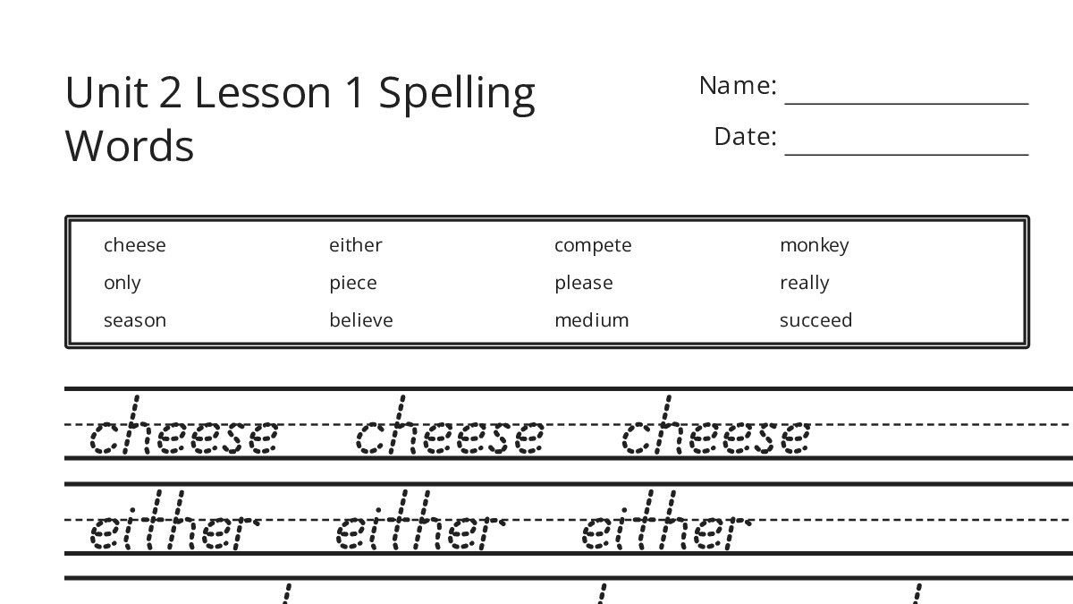 Unit 2 Lesson 1 Spelling Words - My Worksheet Maker: Create Your Own ...