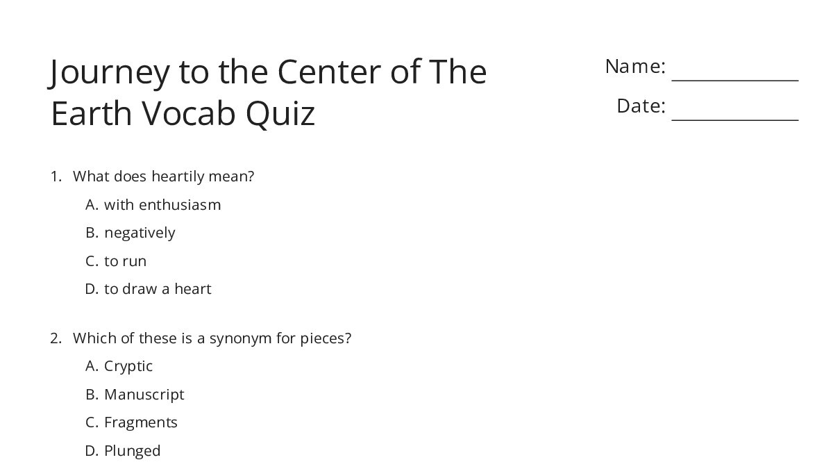 Journey to the Center of The Earth Vocab Quiz - My Worksheet Maker ...