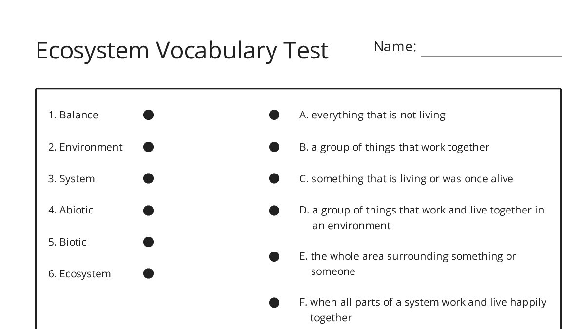 Ecosystem Vocabulary Test - My Worksheet Maker: Create Your Own Worksheets