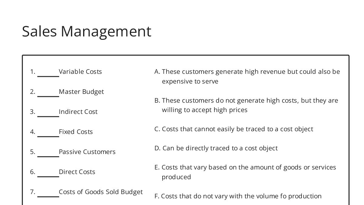 Sales Management - My Worksheet Maker: Create Your Own Worksheets