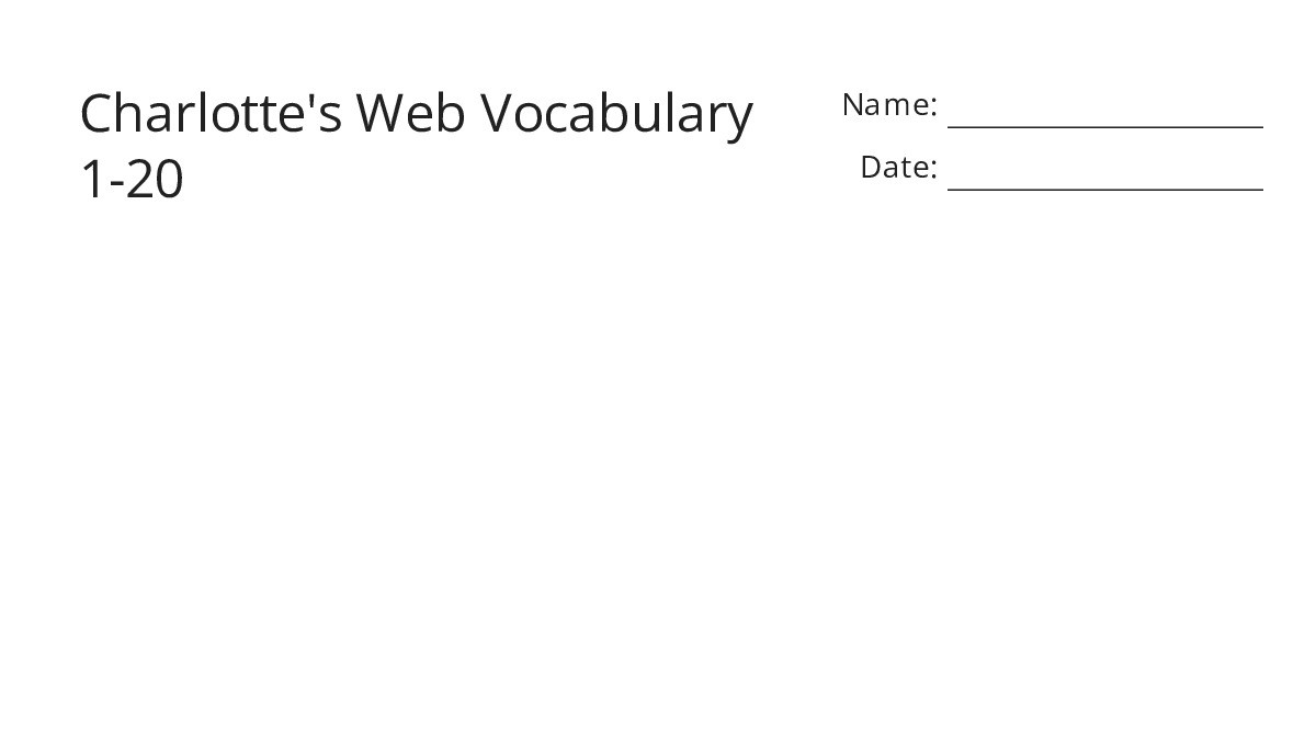 Charlotte's Web Vocabulary 1-20 - My Worksheet Maker: Create Your Own ...