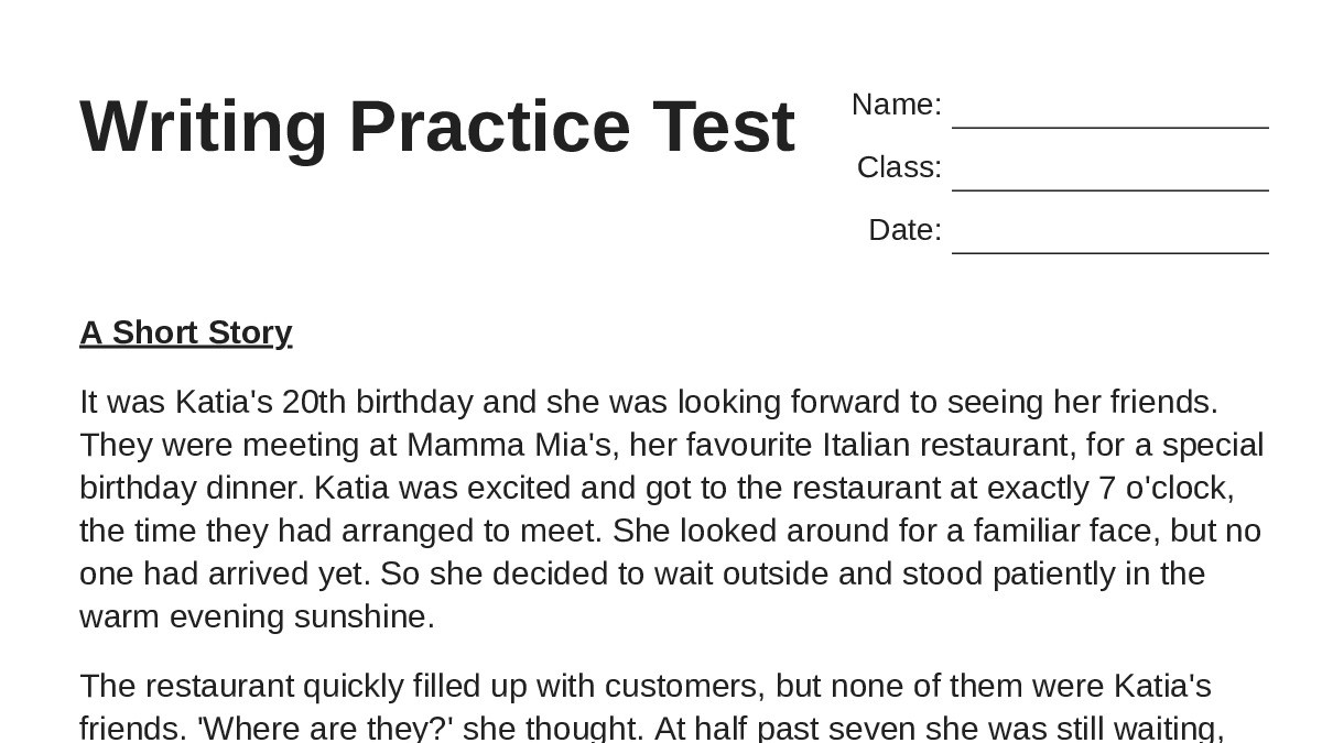 Writing Practice Test - My Worksheet Maker: Create Your Own Worksheets