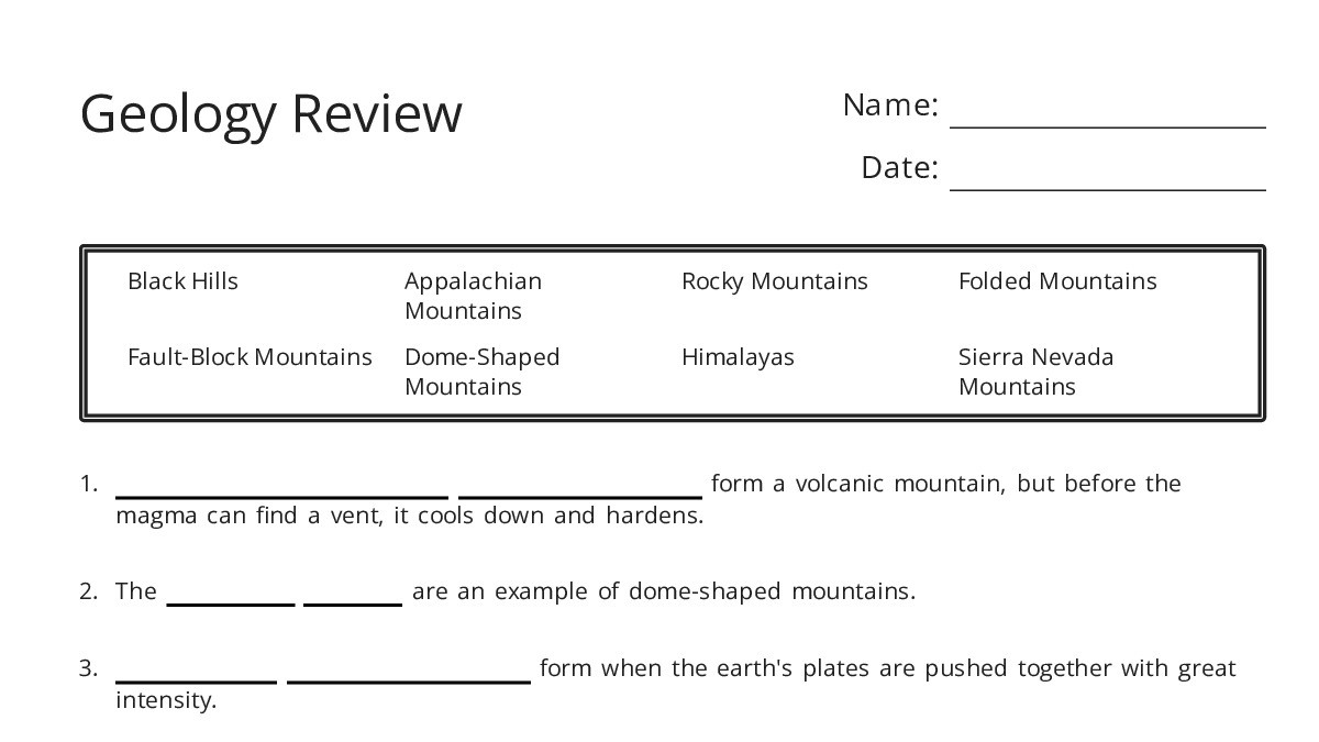 Geology Review - My Worksheet Maker: Create Your Own Worksheets