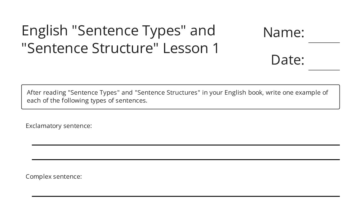 English "Sentence Types" and "Sentence Structure" Lesson 1 - My ...