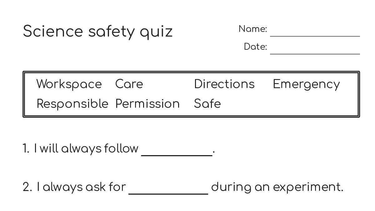 Science safety quiz - My Worksheet Maker: Create Your Own Worksheets