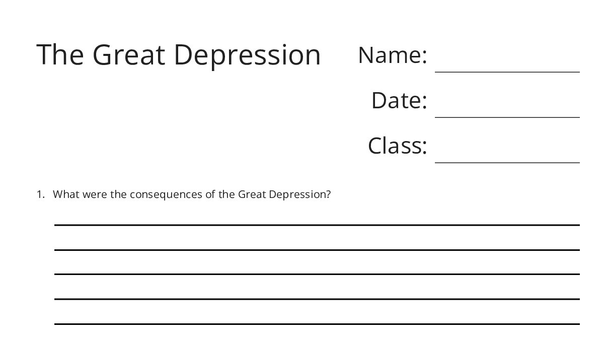 The Great Depression - My Worksheet Maker: Create Your Own Worksheets