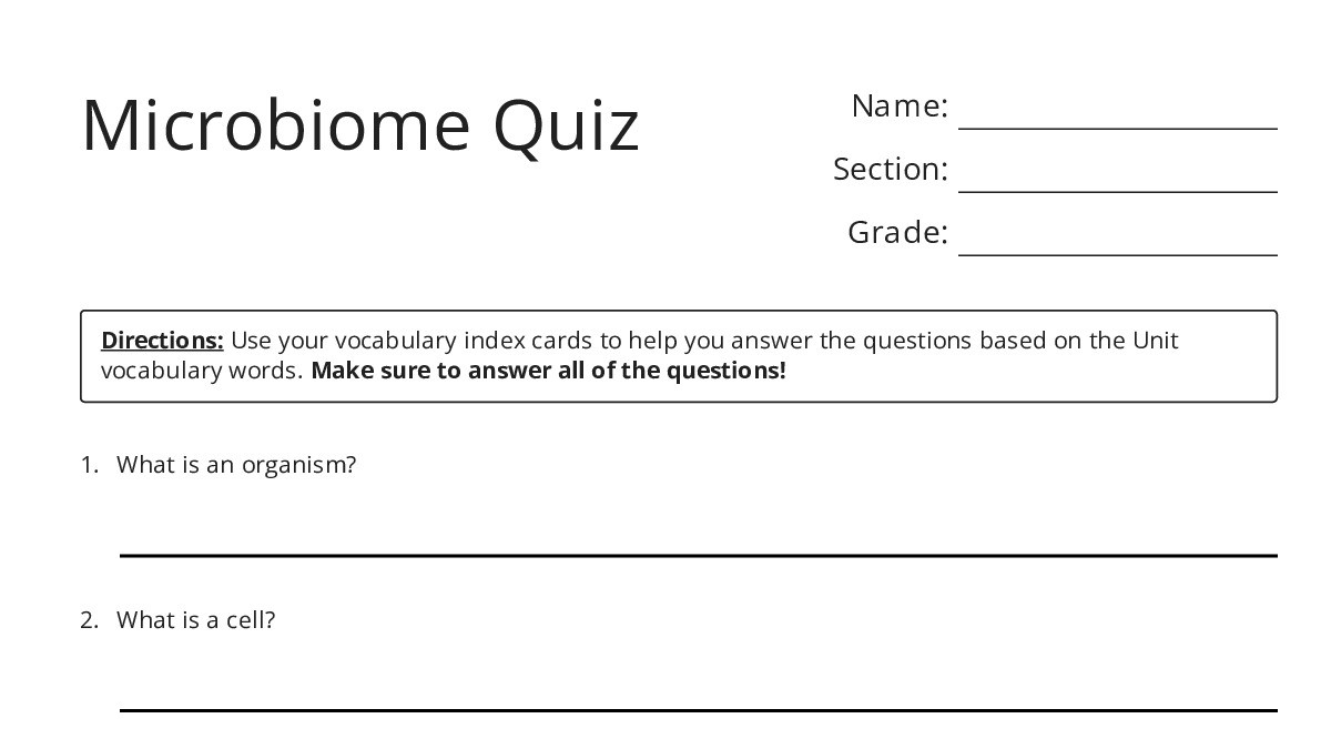 Microbiome Quiz - My Worksheet Maker: Create Your Own Worksheets