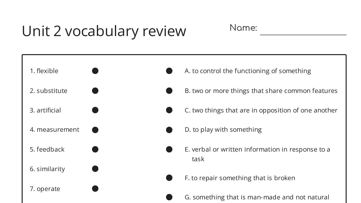 Unit 2 vocabulary review - My Worksheet Maker: Create Your Own Worksheets