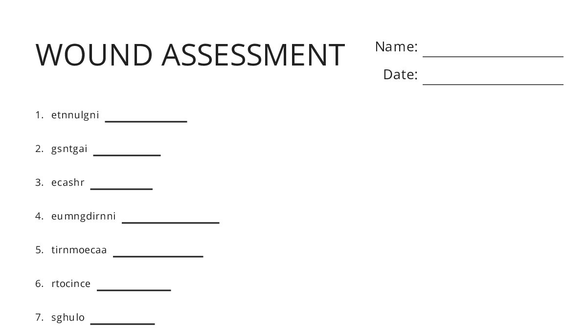WOUND ASSESSMENT - My Worksheet Maker: Create Your Own Worksheets