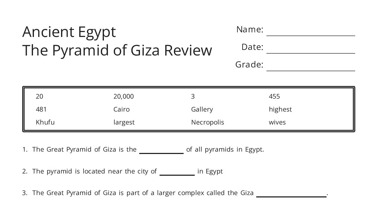 Ancient Egypt The Pyramid of Giza Review - My Worksheet Maker: Create ...