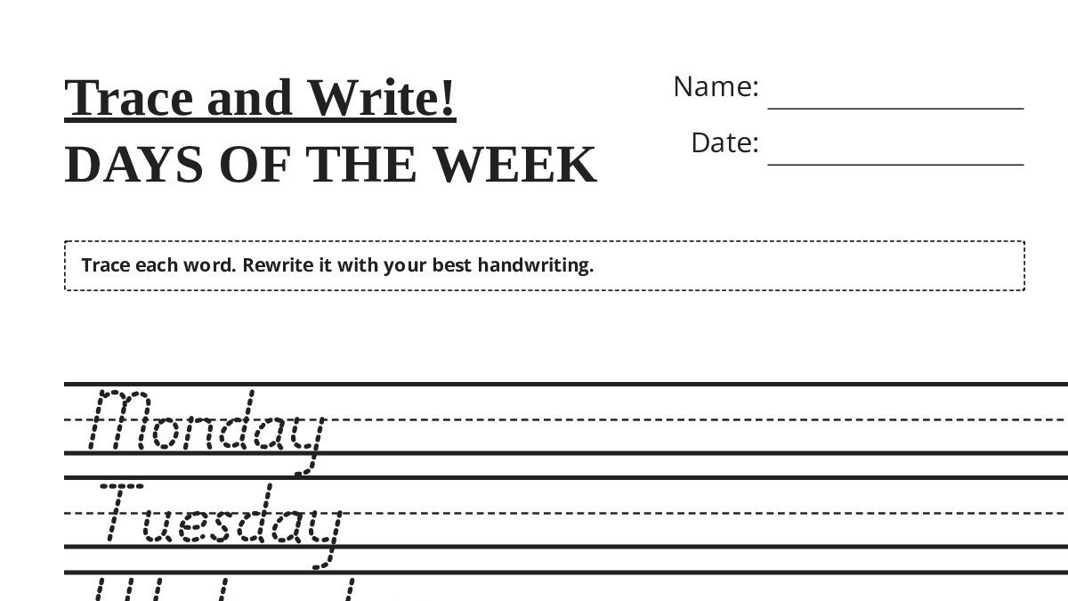 Trace and Write! DAYS OF THE WEEK - My Worksheet Maker: Create Your Own ...