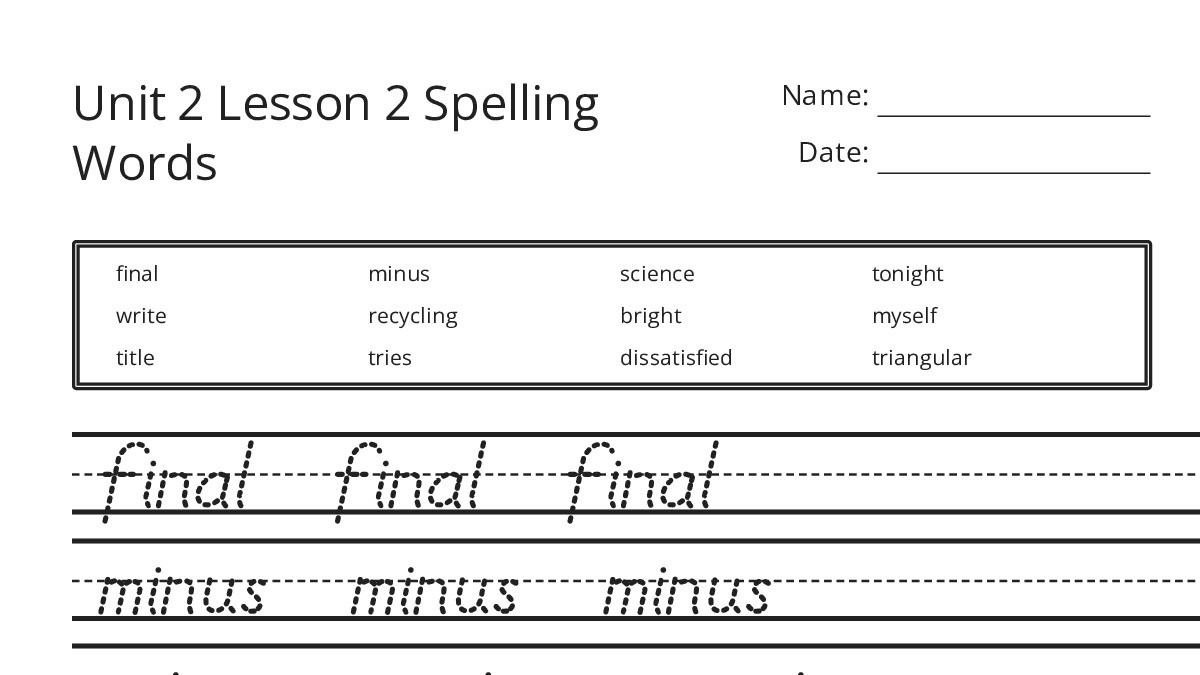 Unit 2 Lesson 2 Spelling Words - My Worksheet Maker: Create Your Own ...
