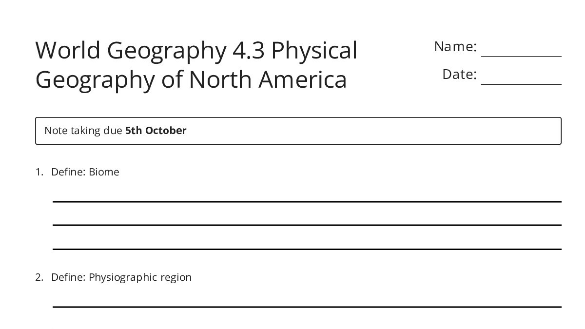 World Geography 4.3 Physical Geography of North America - My Worksheet ...