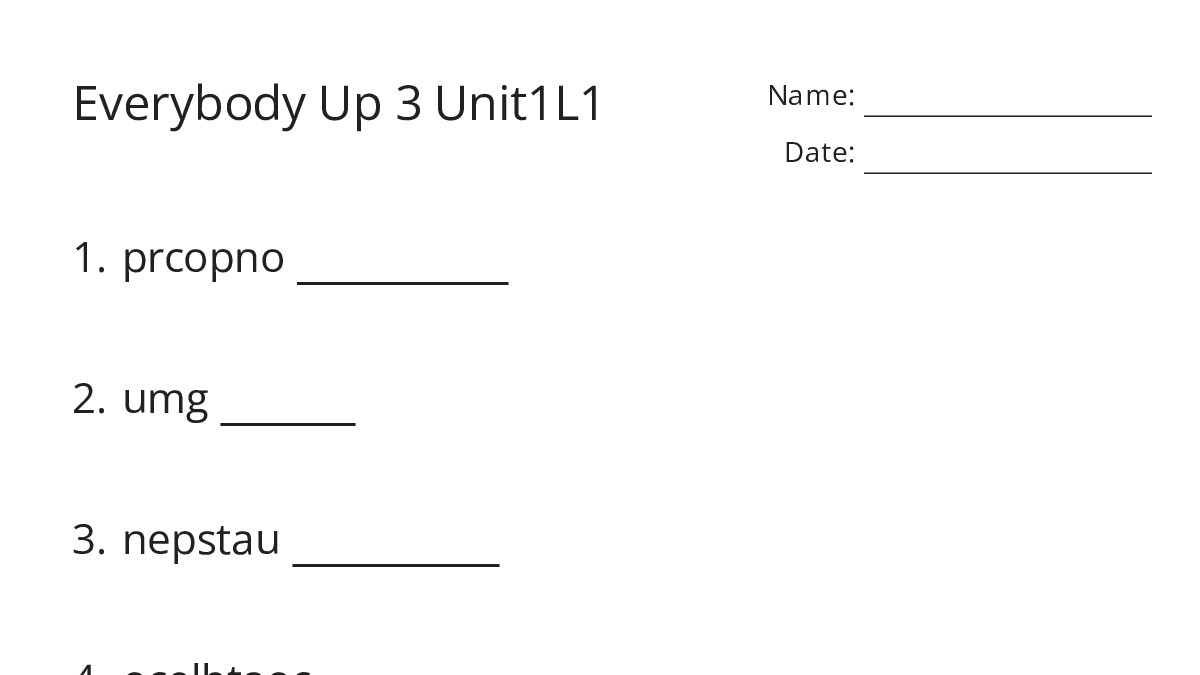 Everybody Up 3 Unit1L1 - My Worksheet Maker: Create Your Own Worksheets
