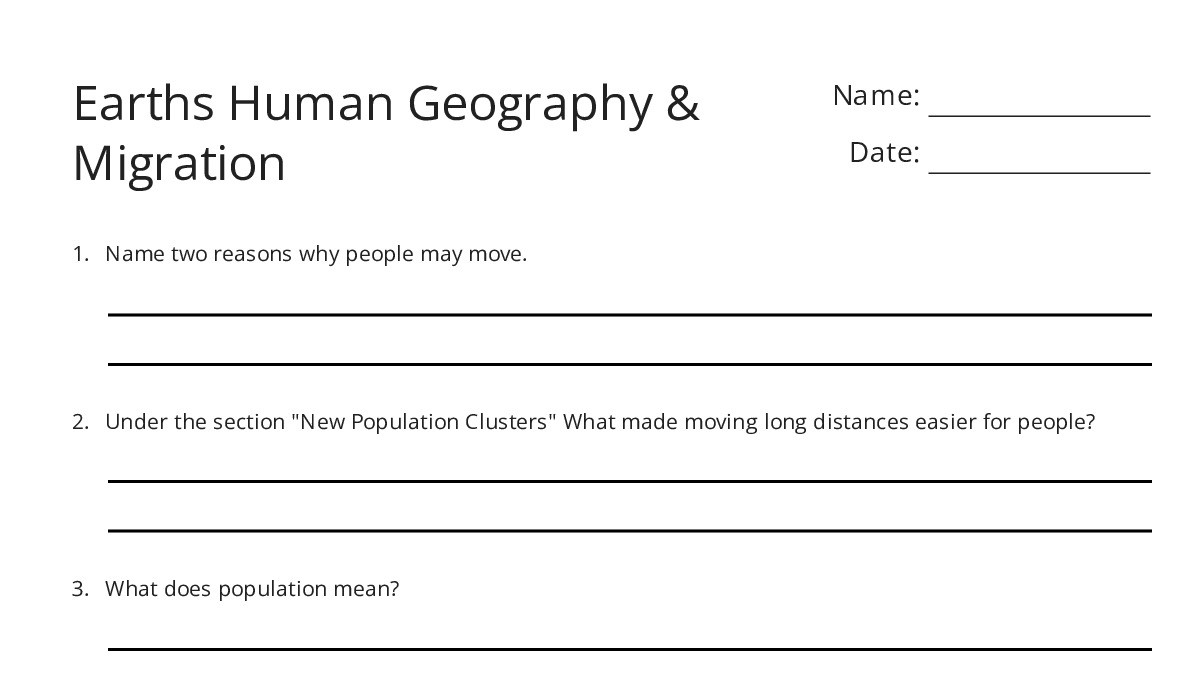 Earths Human Geography & Migration - My Worksheet Maker: Create Your ...
