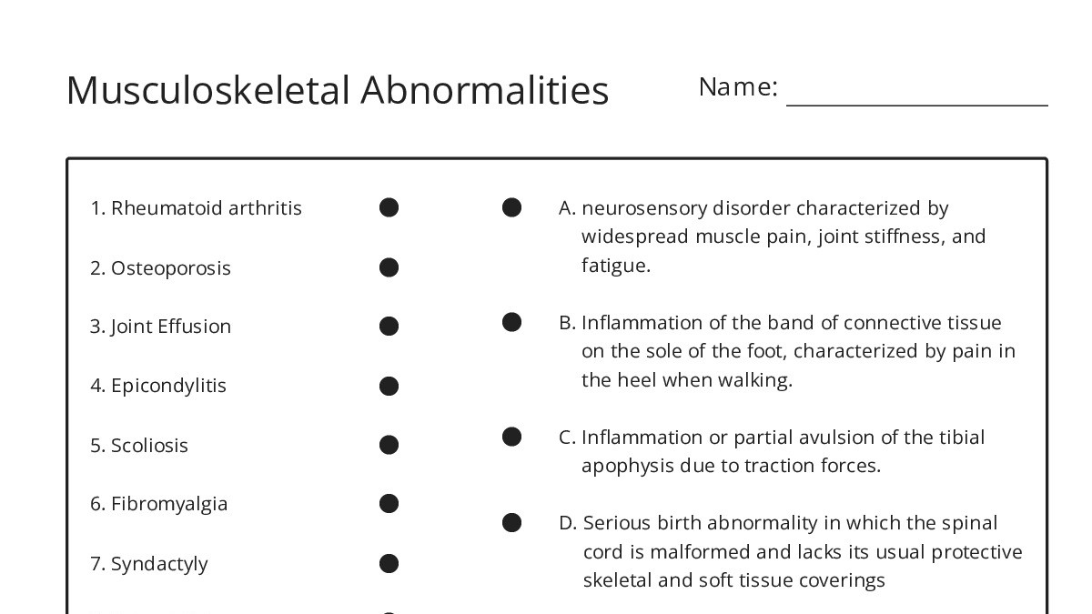 Musculoskeletal Abnormalities - My Worksheet Maker: Create Your Own ...