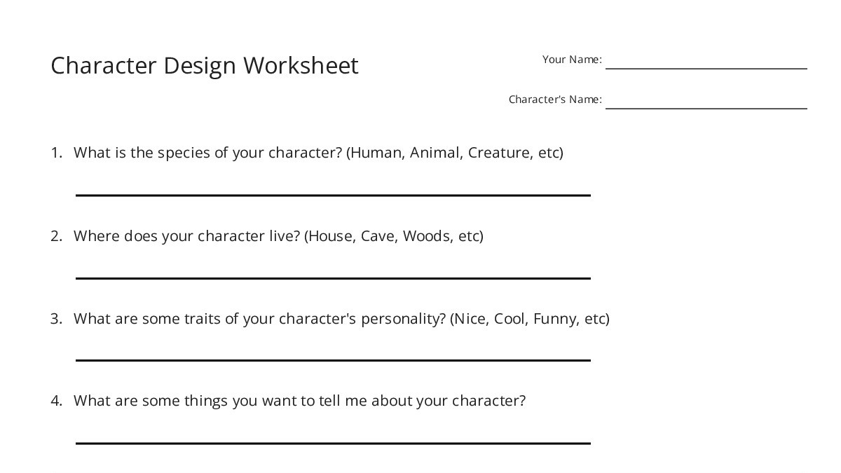 Character Design Worksheet - My Worksheet Maker: Create Your Own Worksheets
