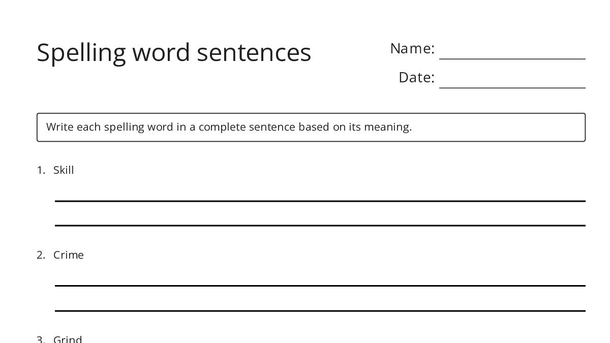 Spelling word sentences - My Worksheet Maker: Create Your Own Worksheets