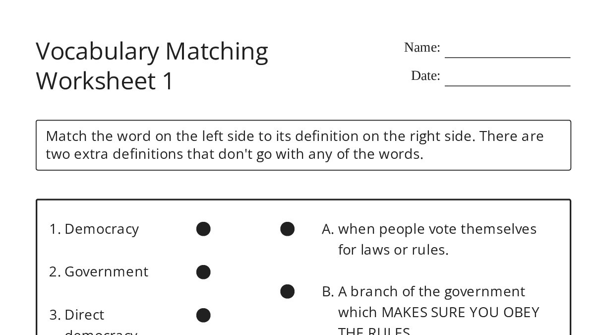 Vocabulary Matching Worksheet 1 - My Worksheet Maker: Create Your Own ...