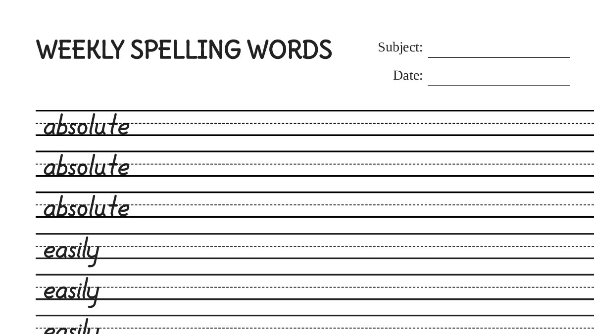 WEEKLY SPELLING WORDS - My Worksheet Maker: Create Your Own Worksheets