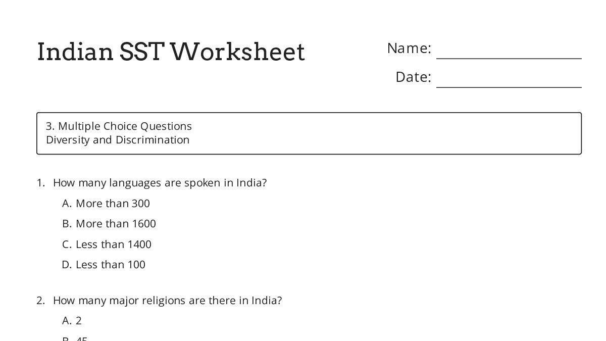 Indian SST Worksheet - My Worksheet Maker: Create Your Own Worksheets