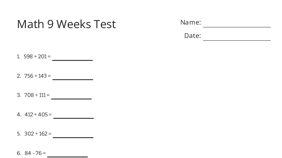 Math 9 Weeks Test - My Worksheet Maker: Create Your Own Worksheets