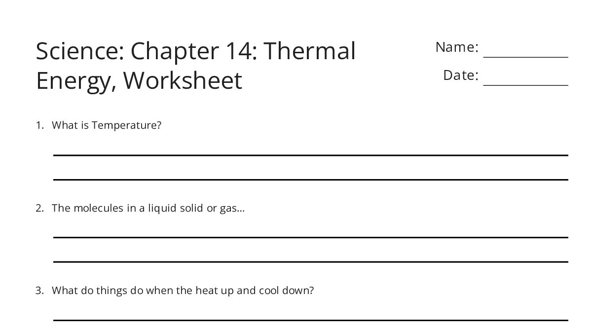 Science: Chapter 14: Thermal Energy, Worksheet - My Worksheet Maker ...