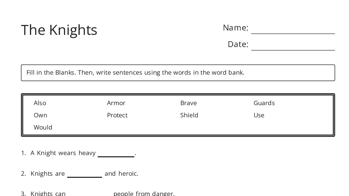 The Knights - My Worksheet Maker: Create Your Own Worksheets