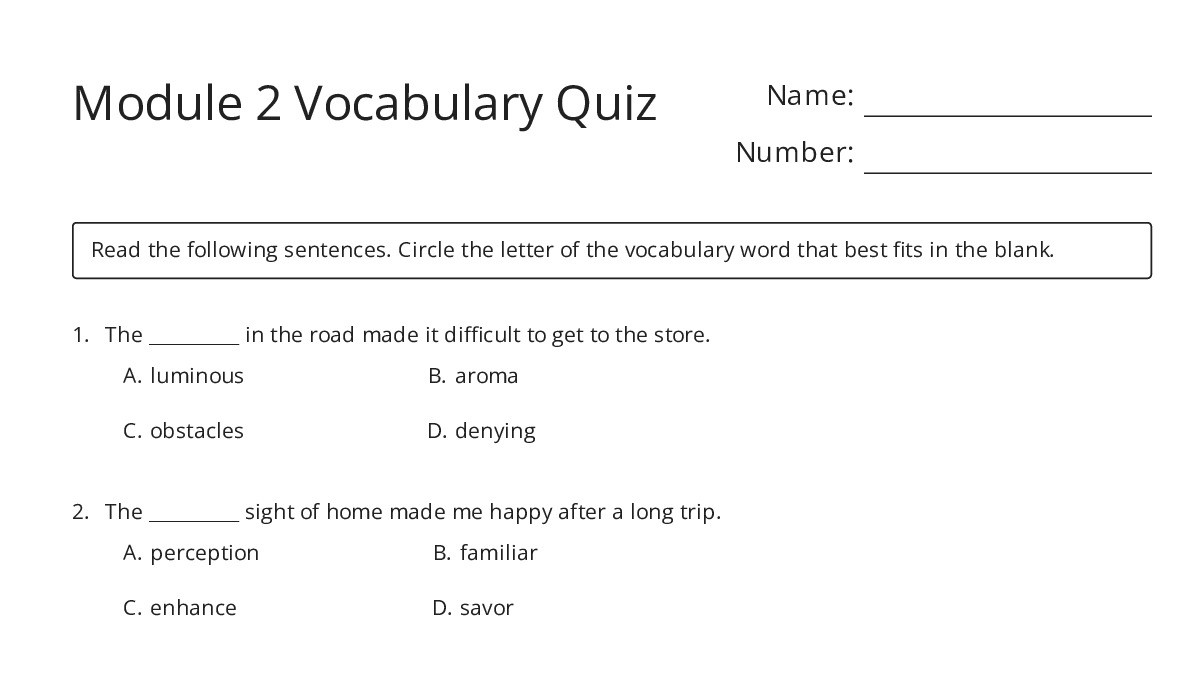 Module 2 Vocabulary Quiz - My Worksheet Maker: Create Your Own Worksheets