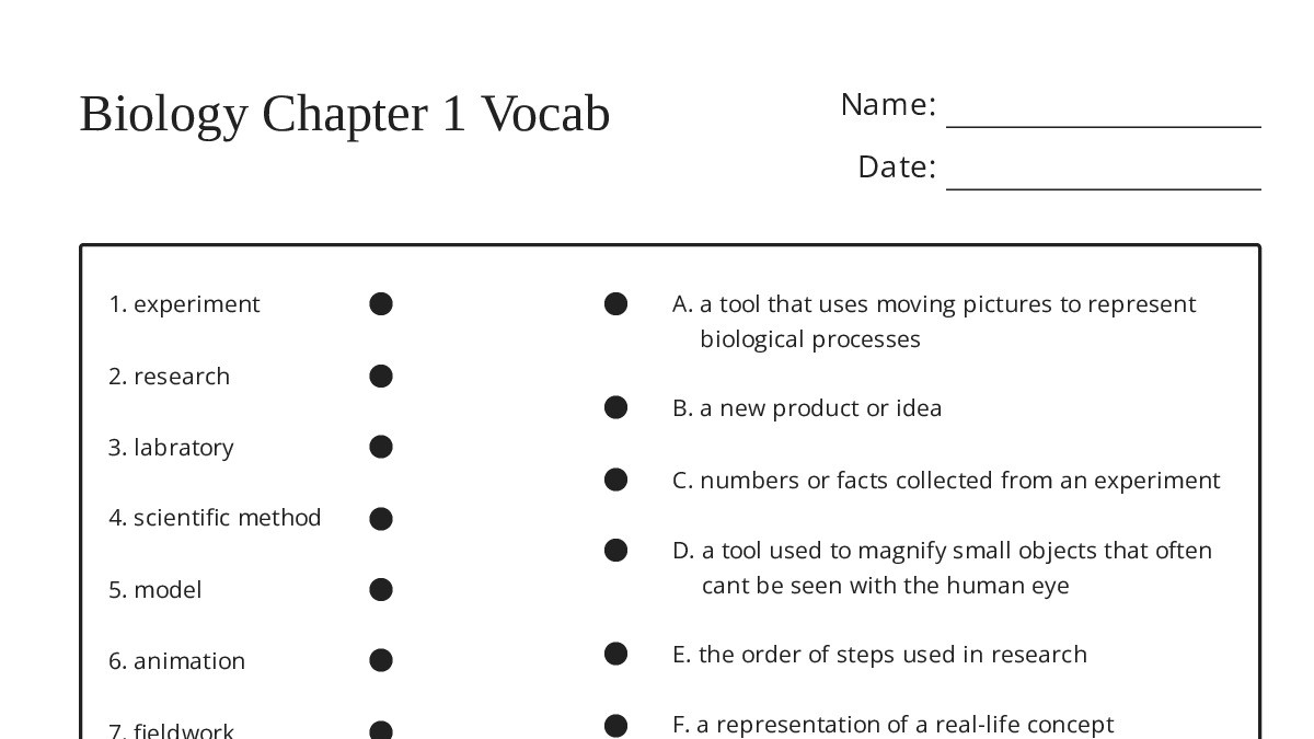 Biology Chapter 1 Vocab - My Worksheet Maker: Create Your Own Worksheets