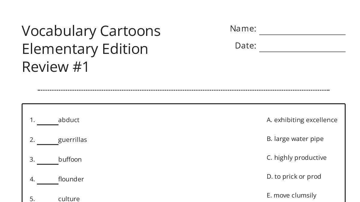 Vocabulary Cartoons Elementary Edition Review #1 - My Worksheet Maker ...