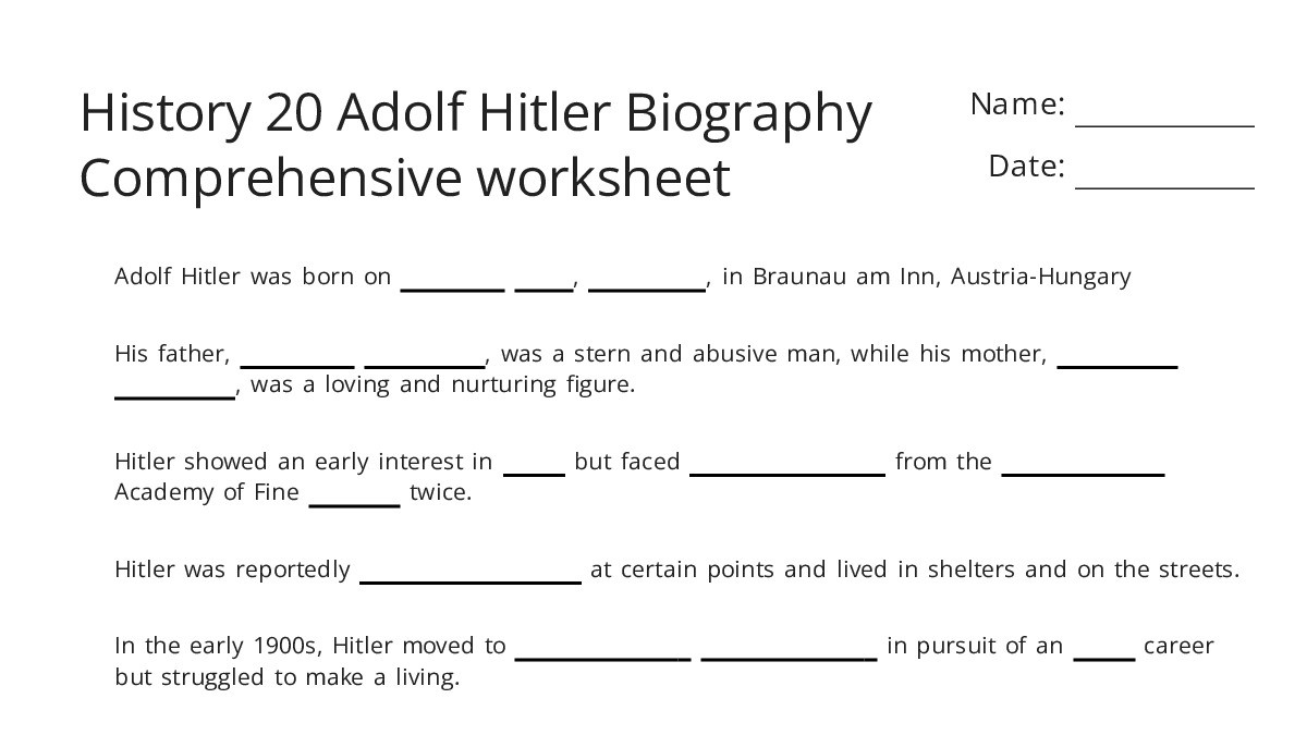 History 20 Adolf Hitler Biography Comprehensive worksheet - My ...