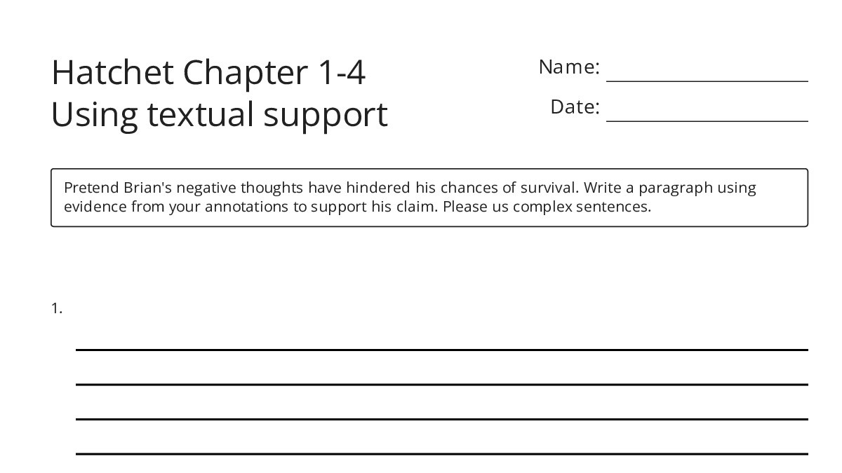 Hatchet Chapter 1-4 Using textual support - My Worksheet Maker: Create ...
