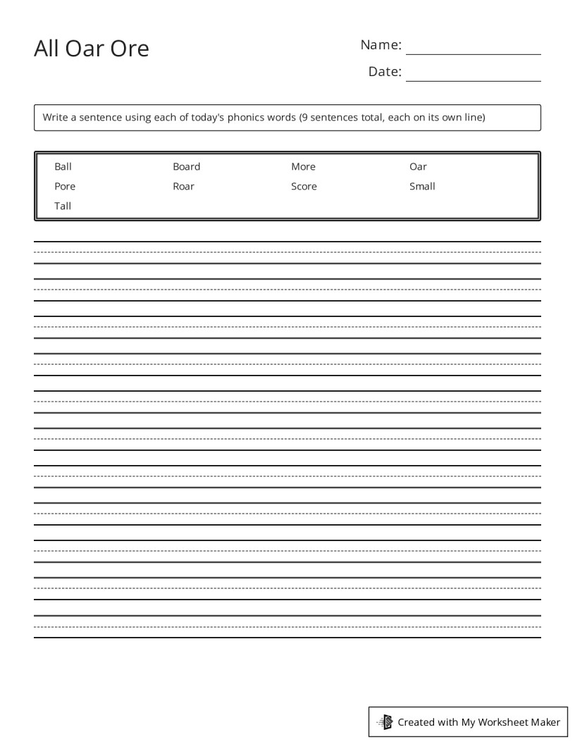 All Oar Ore - My Worksheet Maker: Create Your Own Worksheets