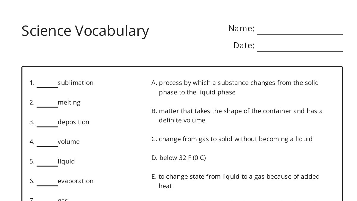 Science Vocabulary - My Worksheet Maker: Create Your Own Worksheets