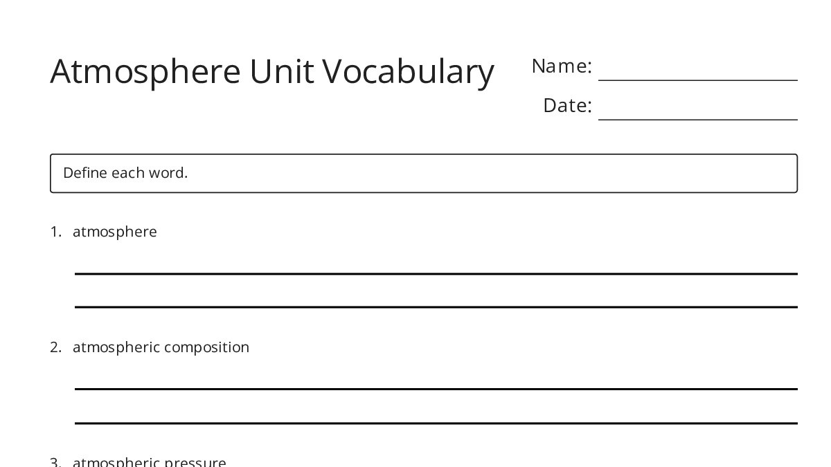 Atmosphere Unit Vocabulary - My Worksheet Maker: Create Your Own Worksheets