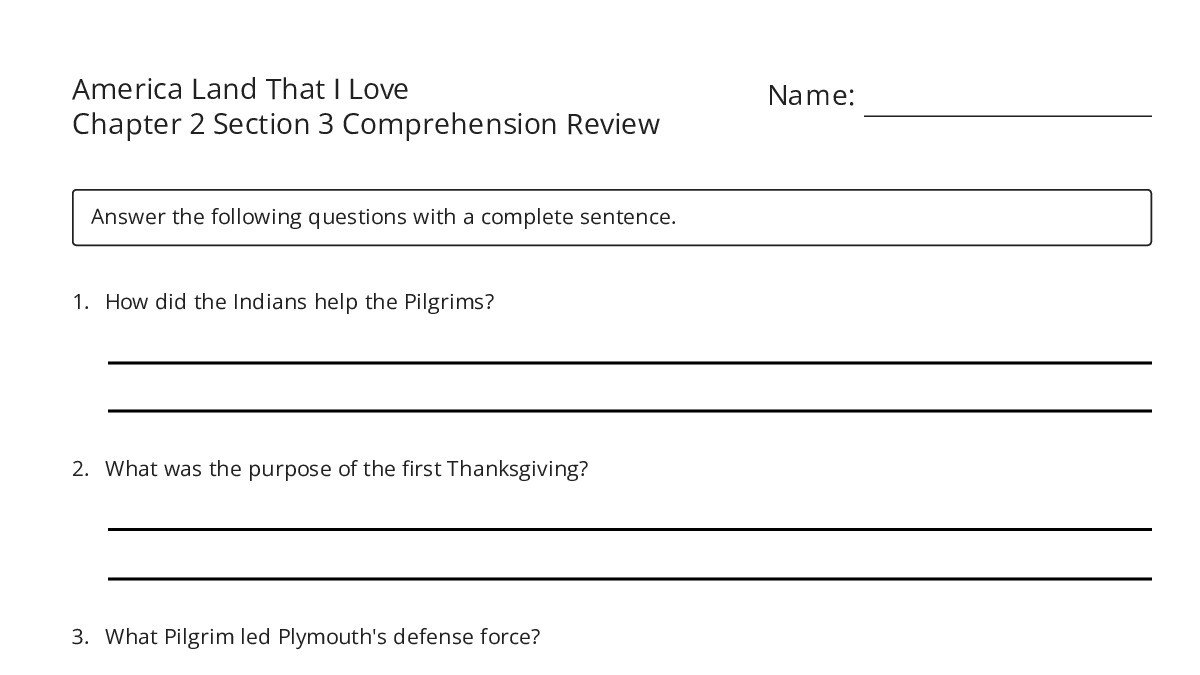America Land That I Love Chapter 2 Section 3 Comprehension Review - My ...