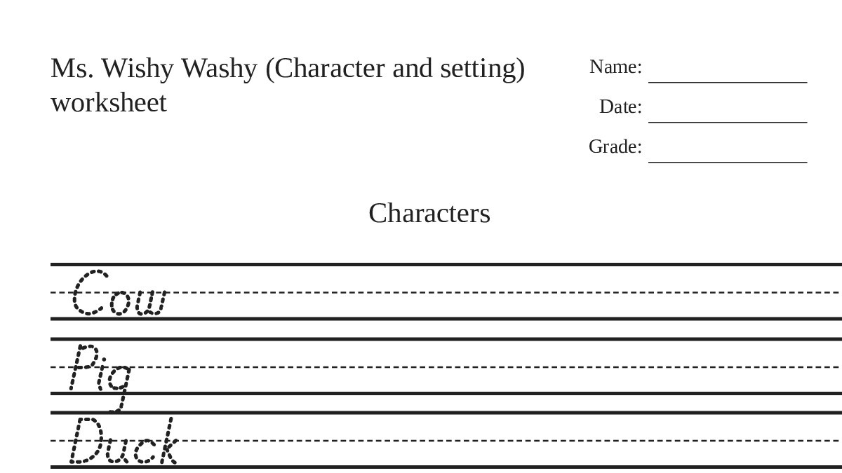 Ms. Wishy Washy (Character and setting) worksheet - My Worksheet Maker ...