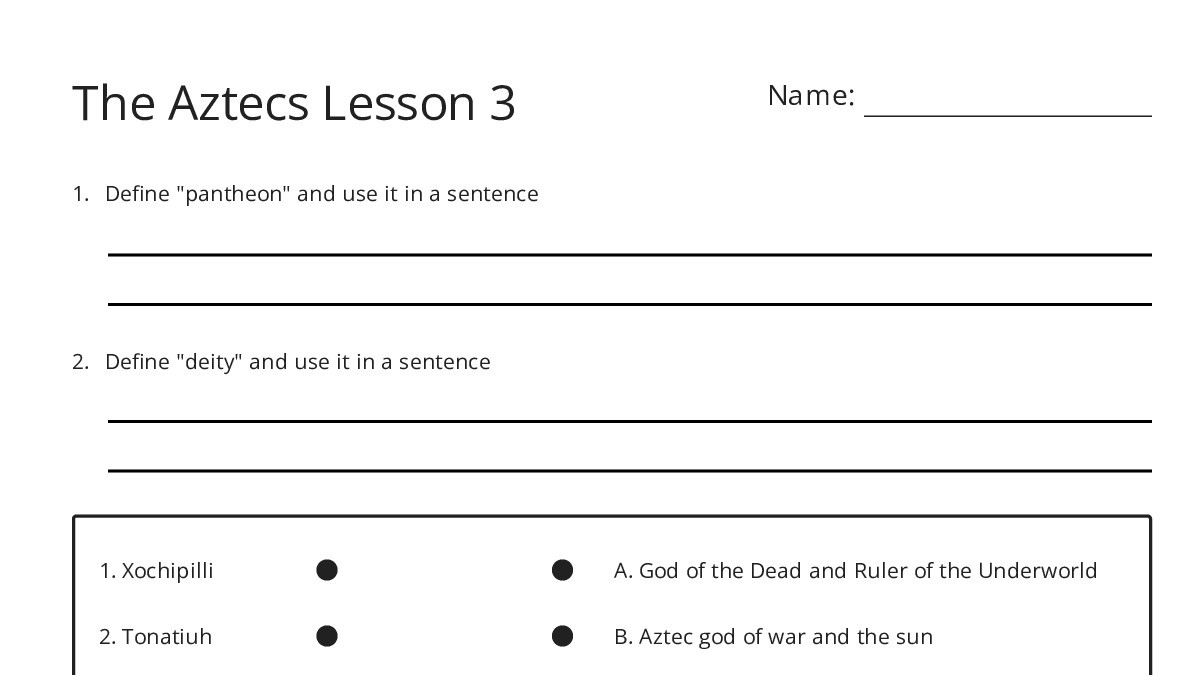The Aztecs Lesson 3 - My Worksheet Maker: Create Your Own Worksheets