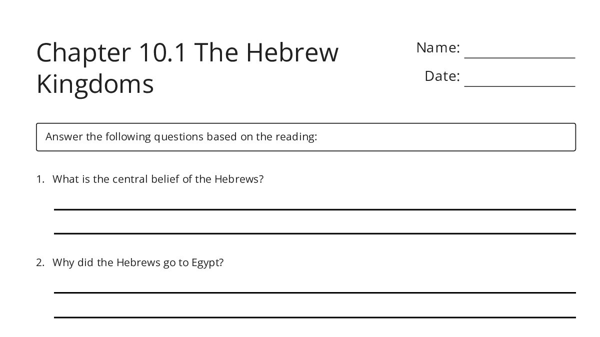 Chapter 10.1 The Hebrew Kingdoms - My Worksheet Maker: Create Your Own ...