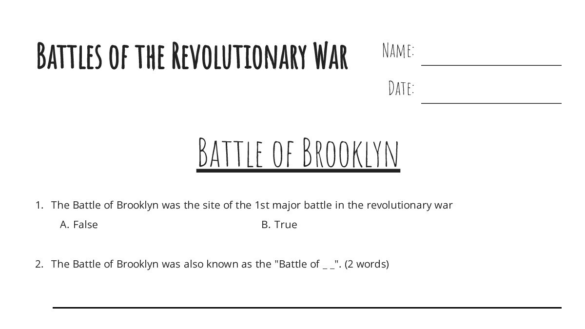 Battles of the Revolutionary War - My Worksheet Maker: Create Your Own ...