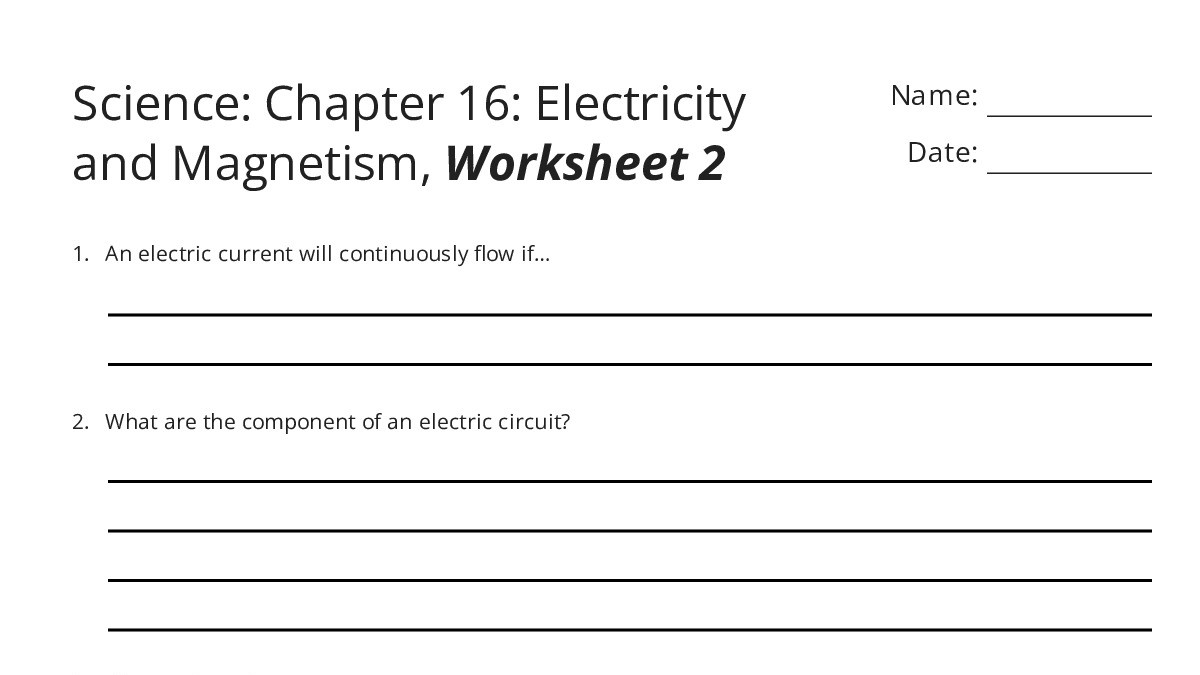 Science: Chapter 16: Electricity and Magnetism, Worksheet 2 - My ...