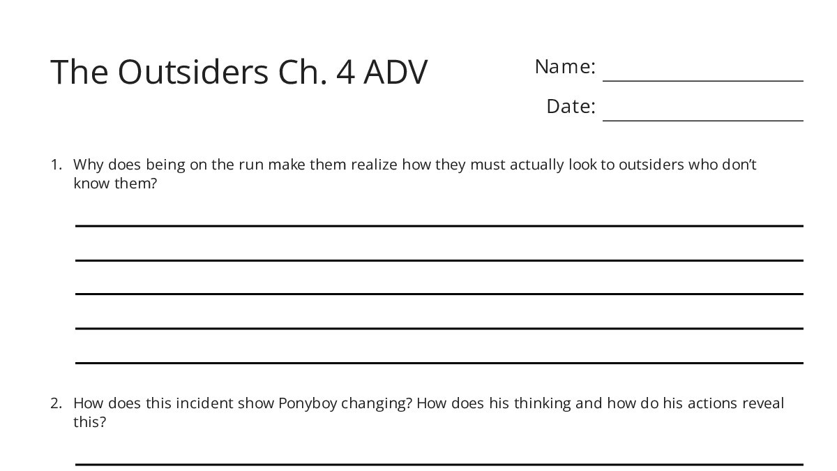 The Outsiders Ch. 4 ADV - My Worksheet Maker: Create Your Own Worksheets